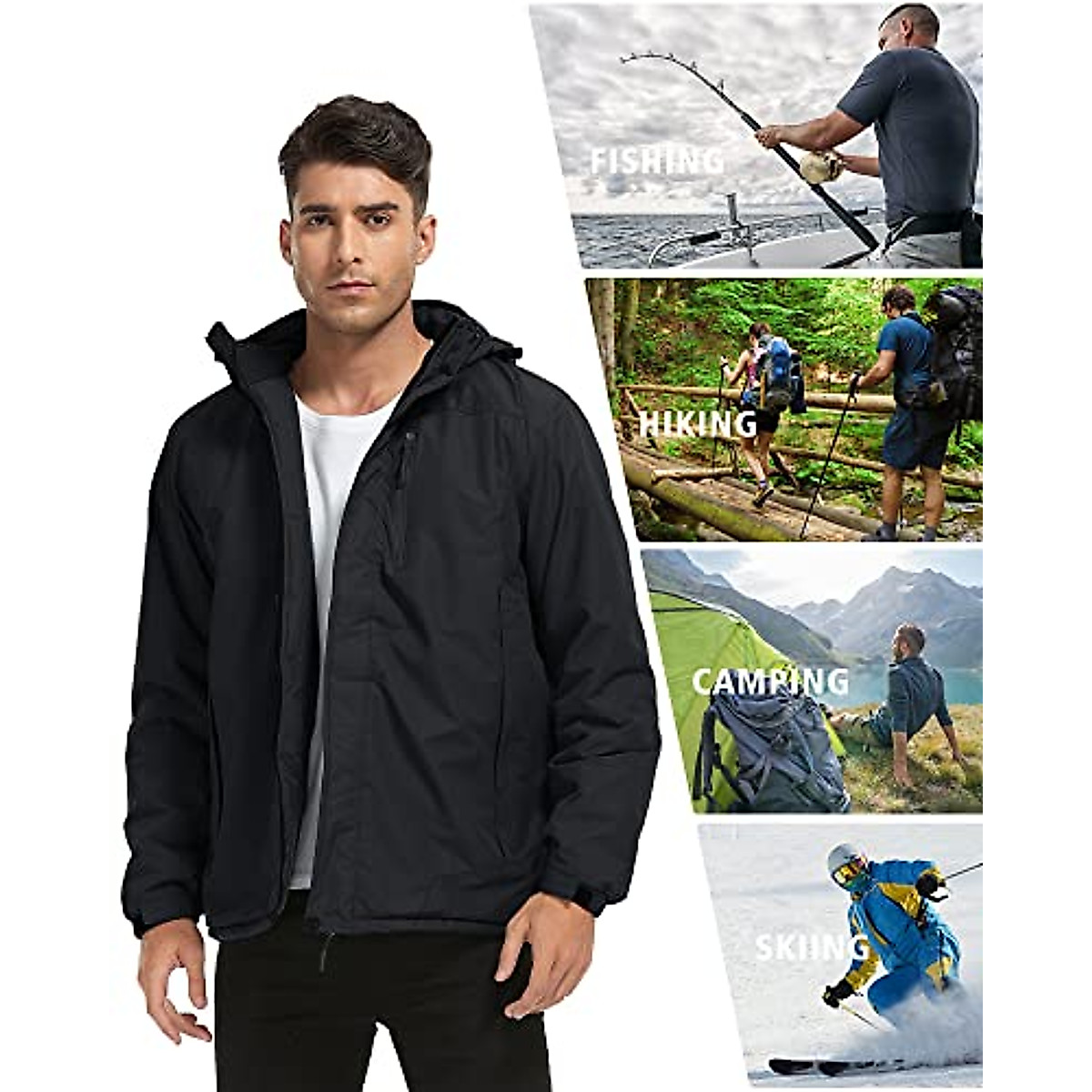 Rapoo Winter Jackets for Men Winter Coats for Men Rain Waterproof Windbreaker Jackets Coats for Men Mens Fleece Warm Snowboard Ski Snow Military Tactical Jacket Coats Black S