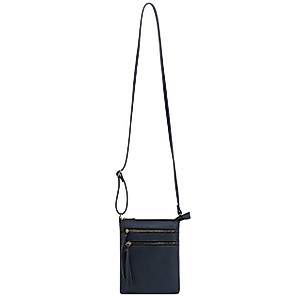 DELUXITY | Crossbody Purse Bag | Functional Multi Pocket Double Zipper Purse | Adjustable Strap | Medium Size Purse | Navy