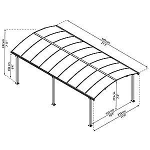 Palram - Canopia Arcadia 12 x 21 x 6.5 Carport, Heavy Duty Metal Car Port, Weather-Protected Aluminum Frame, Polycarbonate RV & Car Storage, UV Protected, DIY Truck Garage Kit, 10-Year Warranty, Gray