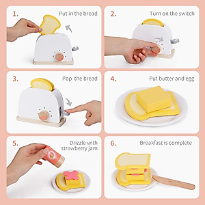 TOOKYLAND Wooden Pop Up Toaster Play Set, Play Toaster for Kid Kitchen, Wooden Play Kitchen Set with Accessories (10 pcs)…