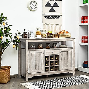 Giantex Buffet Server Sideboard, Console Table, Wood Dining Table, Cupboard Table with 2 Cabinets, 1 Drawer and 9 Wine Cabinets, Storage Organizer Kitchen and Dining Room (Gray)