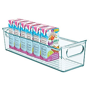 mDesign Slim Plastic Nursery Storage Container Bins with Handles for Organization in Pantry, Cabinet, Closet or Cubby Shelves - Organizer for Baby Food, Bibs, Formula, and Burp Cloths - 4 Pack, Blue