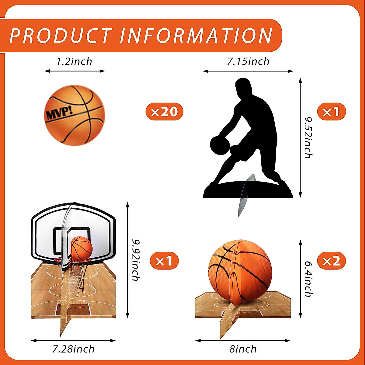 24 Pieces Basketball Centerpieces Basketball Table Decorating Slam Party Supplies Basketball Player Silhouette Basketball Cutouts Basketball Graduation Rave Party Decorations for Birthday Baby Shower