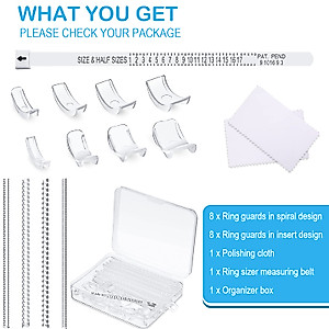 Ring Size Adjusters Set for Loosing Rings in 2 Styles, 12 Sizes, Ring Size Reducer Spacer Ring Guard Ring Resizer Tightener with Ring Sizer Measuring Belt, Jewelry Cloth and Organizer (16 Pieces)