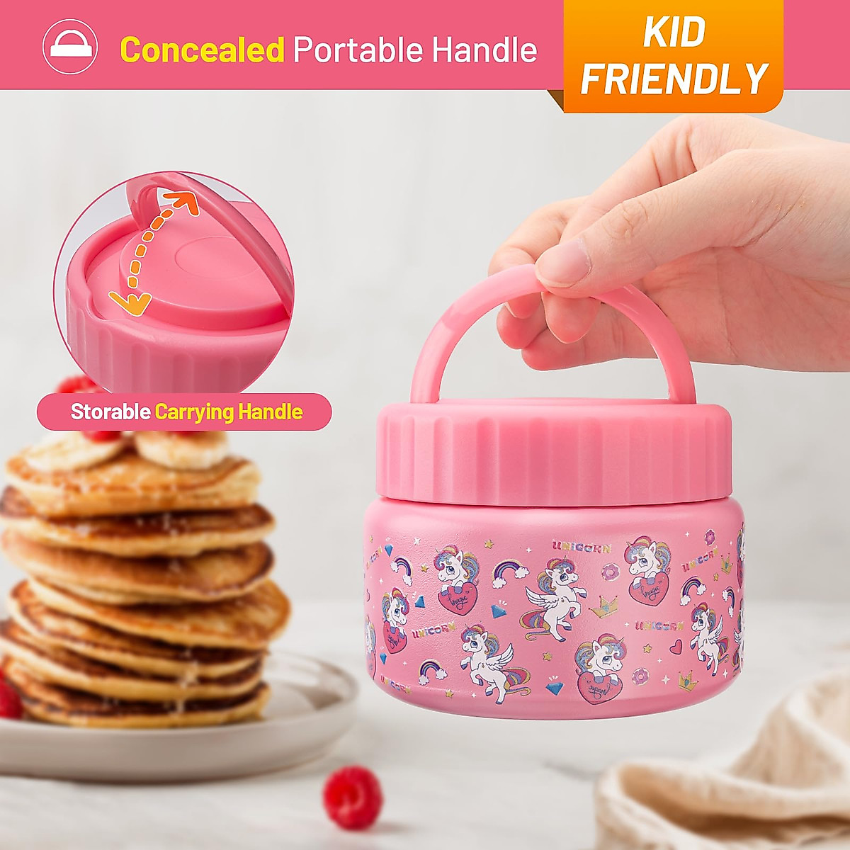 Charcy 8oz Thermo for Hot Food Kids, Wide Mouth Leak-Proof Soup Thermo, Insulated Food Jar for 4h Hot and 6h Cold - Pink Unicorn Y