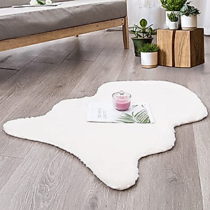 HYSEAS Luxurious Faux Rabbit Fur Rug, 2x3 Feet Faux Fur Area Rug Ultra Soft Fluffy Plush Shaggy Carpet Throw Area Rug for Floor, Sofa, Bedroom, Living Room, Home Decoration, White