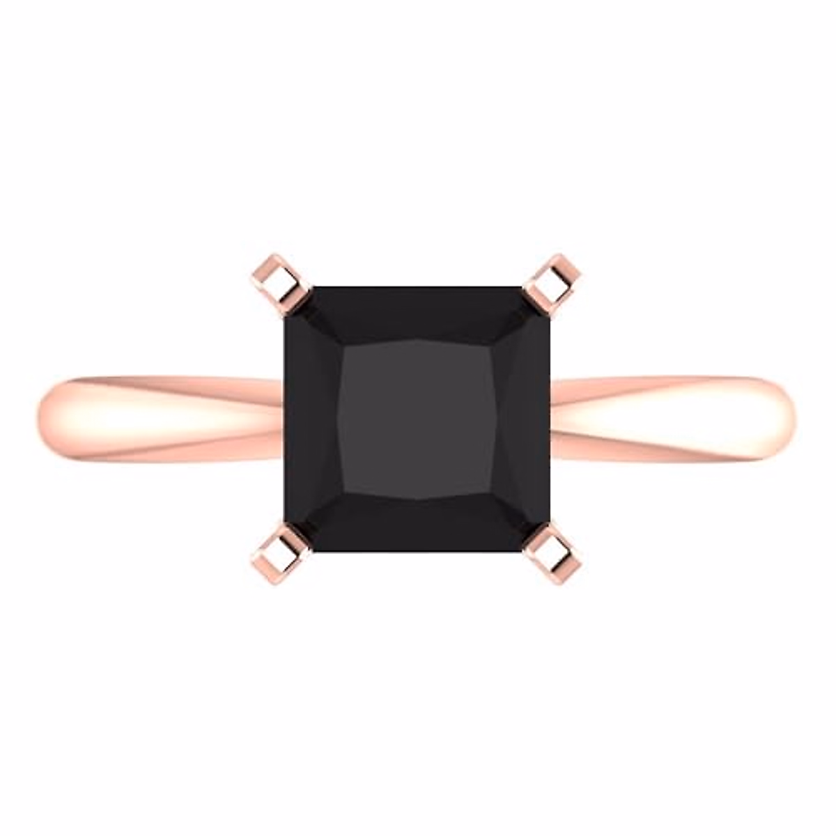 2.0 ct Princess Cut Solitaire Natural Black Onyx Engagement Wedding Bridal Promise Anniversary Ring 18K Rose Gold Size 3.5