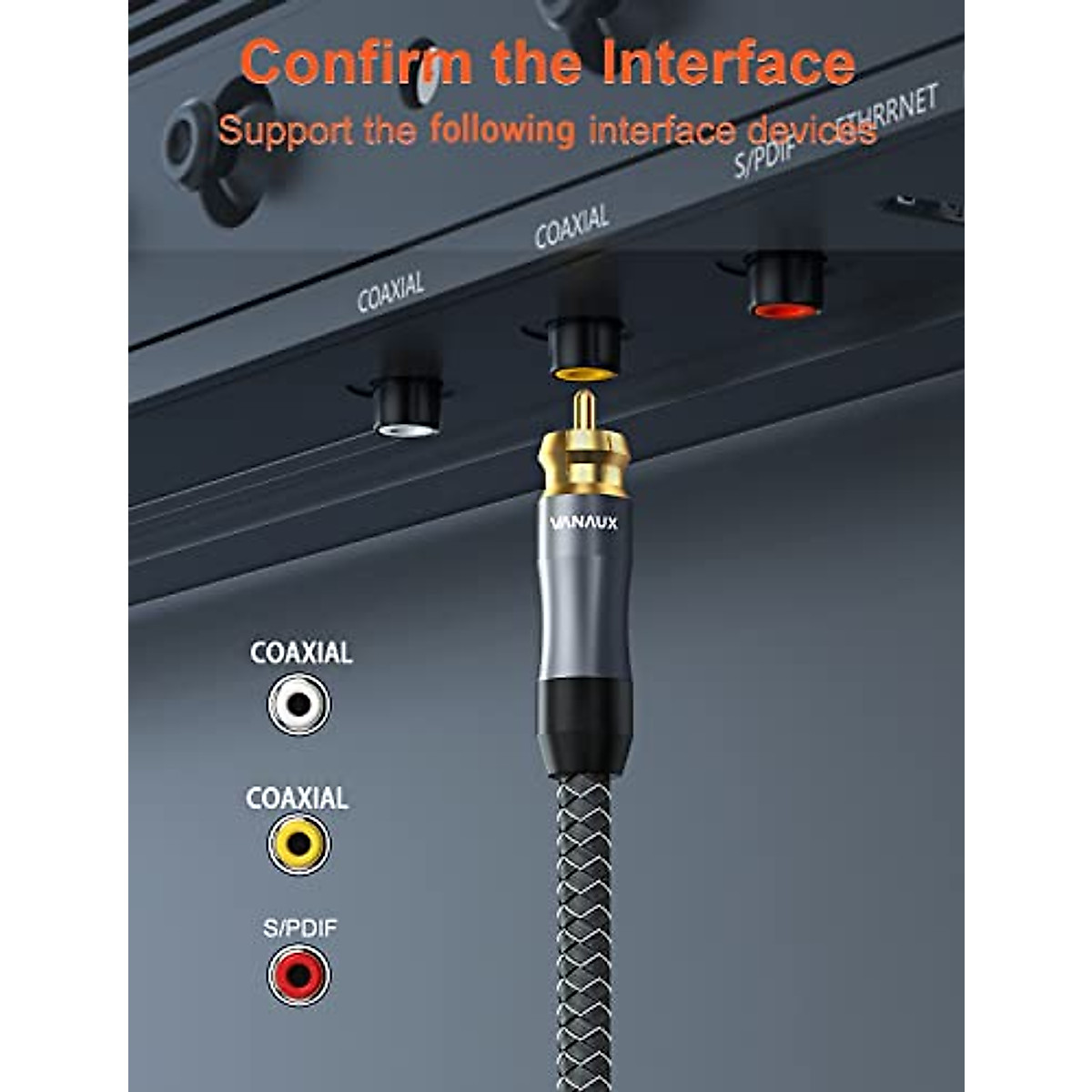 VANAUX Subwoofer Cable, 3.2ft Digital Coaxial Audio Cable, RCA to RCA Cables,Male to Male[20AWG,Gold-Plated,Braided Jacket] for Home Theater, HDTV, Amplifier Speaker Soundbar(1m/3.2ft)