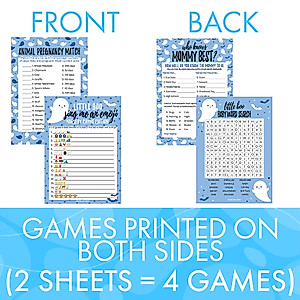 Blue A Little Boo is Almost Due Boy Baby Shower Game Pack, Emoji - Word Search - Who Know Mom Best - Pregnancy Match - 20 Guests, Halloween Baby Shower (4 Game Value Pack 2)