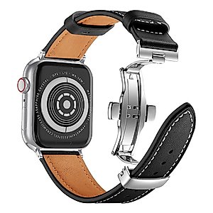 BOTOMALL Compatible with Apple Watch Band 49mm 45mm 44mm 42mm Series Ultra 8 7 SE 6 5 4 3 2 1,Premium Soft Top Leather with 316L Stainless Steel Butterfly Buckle Replacement Straps for iwatch