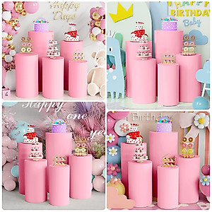 Putros Spandex Cylinder Pedestal Covers Pink Set of 5 Cylinder Plinth Stand Cover for Wedding Props Birthday Party Event Decor
