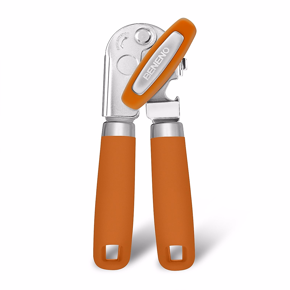 Can Opener Manual, Can Opener with Magnet, Hand Can Opener with Sharp Blade Smooth Edge, Handheld Can Openers with Big Effort-Saving Knob, Can Opener with Multifunctional Bottles Opener, Orange