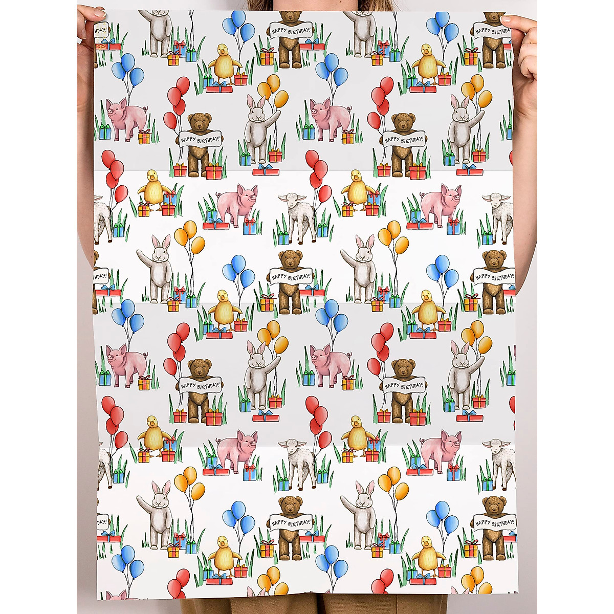 CENTRAL 23 Happy Birthday Wrapping Paper For Boys And Girls - 6 Sheets Gift Wrap - Cute Country Farm Animals - For Boys Girls - Kids Wrapping Paper - Comes With Fun Stickers