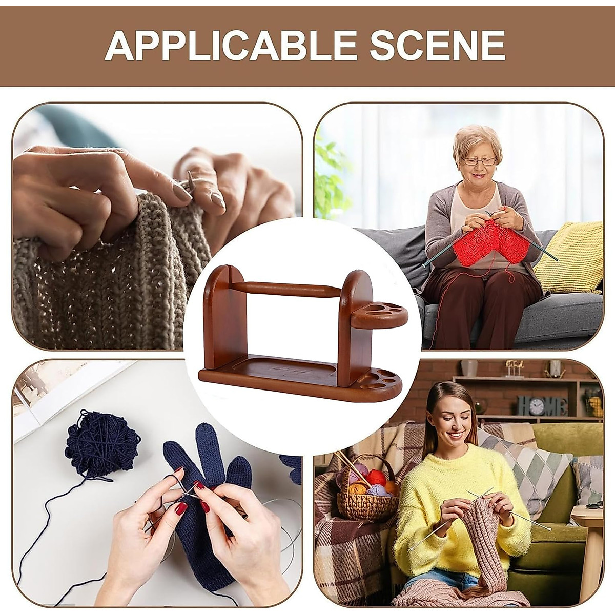 Generic Yarn Holder for Crocheting Wooden Yarn Rack Stand with Slots Yarn Storage Organizer Knitting & Crochet Supplies Horizontal Yarn Spinner Stable Yarn Ball Dispenser for Knitting Lovers, Brown