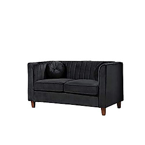 US Pride Furniture 55" Chesterfield Velvet Loveseat with Vertical Channel Tufted Backrest & Tapered Wood Legs - 2 Seater Couch for Living Room, Bedroom or Office, Midnight Black