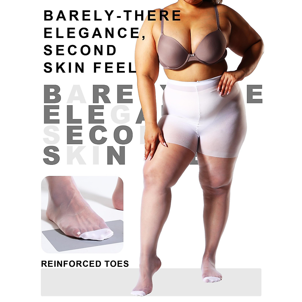 HONENNA 2 Pairs Plus Size Sheer Tights for Women, 17 Colors Ultra Thin Pantyhose Reinforced Toes High Waist Stockings, Black + White 2 Pairs 1XL-2XL