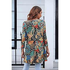 ENMAIN Womens Tunic Tops 3/4 Sleeve Dressy Casual Plus Size Tunic Tops to Wear with Leggings Loose Fit Swing Fall Orange T-Shirt Ladies Blouses