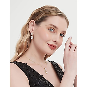 UDORA Teardrop Cubic Zirconia Drop Earrings Necklace Bridal Jewelry Sets Wedding Prom Gifts for Bridesmaid (18K Gold)