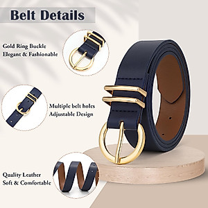 WHIPPY Women Leather Belt Fashion Design belt Gold Buckle Ladies Belt for Jeans Pants Dresses Navy Blue M