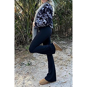 Sunzel Flare Leggings, Crossover Yoga Pants with Tummy Control, High Waisted and Wide Leg, No Front Seam Black Medium 30" Inseam