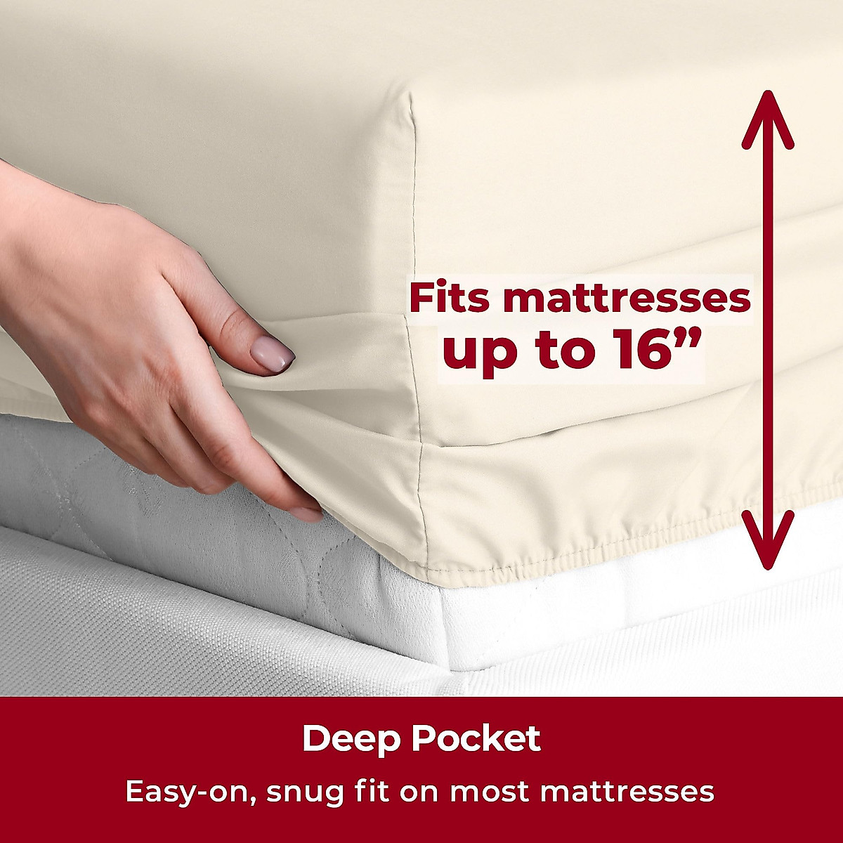 Mellanni Full Sheet Set - 6-Piece Iconic Collection Bedding, (Including 4 Pillowcases), 16-Inch Deep Pocket, Easy Care, Extra Soft, Cooling Sheets, Brushed Microfiber - Golden Ivory