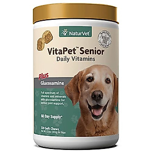 NaturVet VitaPet Senior Daily Vitamin Dog Supplements Plus Glucosamine – Includes Full-Spectrum Vitamins, Minerals – Joint Support for Older, Active Dogs – 120 Ct. Soft Chews