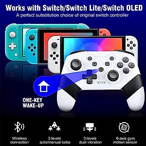 Switch Controller, Wireless Switch Controller for Switch/Switch Lite/Switch OLED, Extra Switch Controller with Paddles, Programmable Switch Remote Control with Back Buttons,Wake-up,Turbo-White