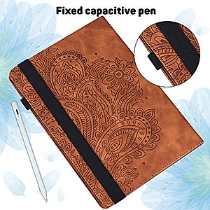 Fire HD 8 8th/7th/6th Generation Case, UGOcase Embossed Pattern PU Leather Multi-Angle Folio Stand Cover Case with Elastic Band Stylus Loop for Amazon Kindle Fire HD 8 2016/2017/2018 Release, Brown