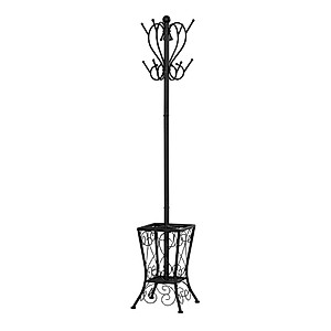 Monarch Specialties 2060, Hall Tree, Free Standing, 8 Hooks, Entryway, 71" H, Umbrella Holder, Bedroom, Metal, Black, Transitional Coat Rack