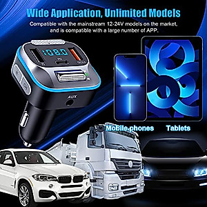 AVNICUD Bluetooth FM Transmitter, 2023 Stronger Hi-Fi Bass Sound Wireless Car Radio Adapter with 7 Colors LED, Hands Free Calls, 30W PD&QC3.0 Fast Charging AUX and U Disk Bluetooth Car Adapter