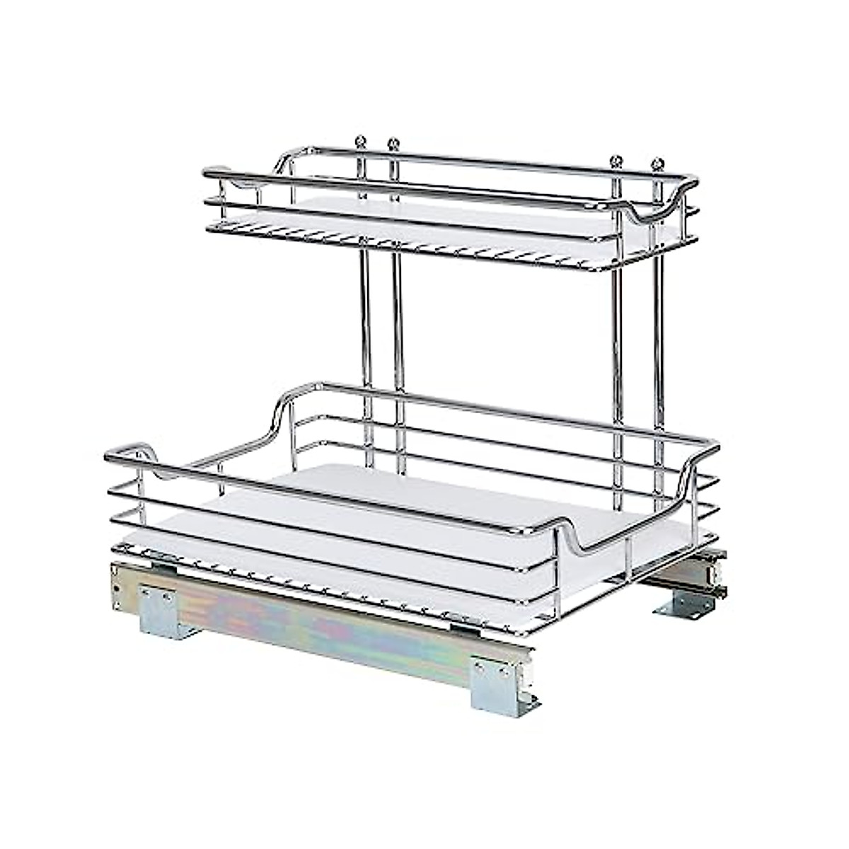 Household Essentials Glidez Chrome-Plated Steel Pull-Out/Slide-Out Storage Organizer with Plastic Liners for Under Sink or Cabinet Use - 2-Tier Design - Fits Standard Size Cabinet or Shelf, Chrome