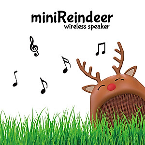 THEA Mini Portable Cute Wireless Bluetooth Reindeer Speaker with Silicone Antlers, Built in Microphone, 33 ft Connection Range,6 Hr Battery Life Travel Size, Dual Connection Feature (Brown)