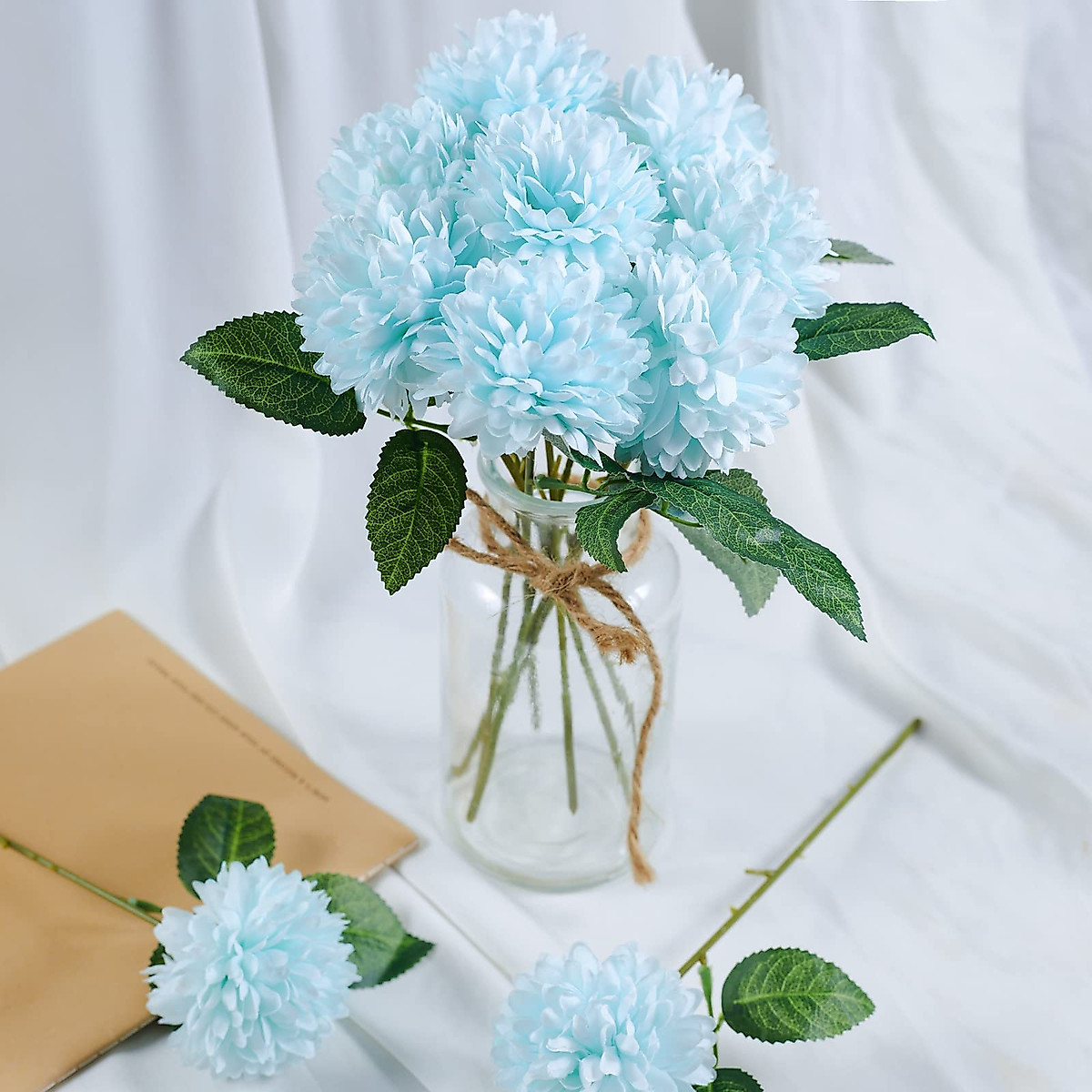 Birtlynn Artificial Chrysanthemum Ball Flowers, 10pcs Silk Faux Flowers Bouquet, Present and DIY Decoration for Home Office Coffee House Parties Garden Wedding Christmas-Blue