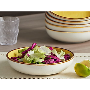 ONEMORE 10.5 inch Dinner Plates and 30 oz Pasta Bowls Bundle - Microwave, Oven and Dishwasher Safe - Yellow