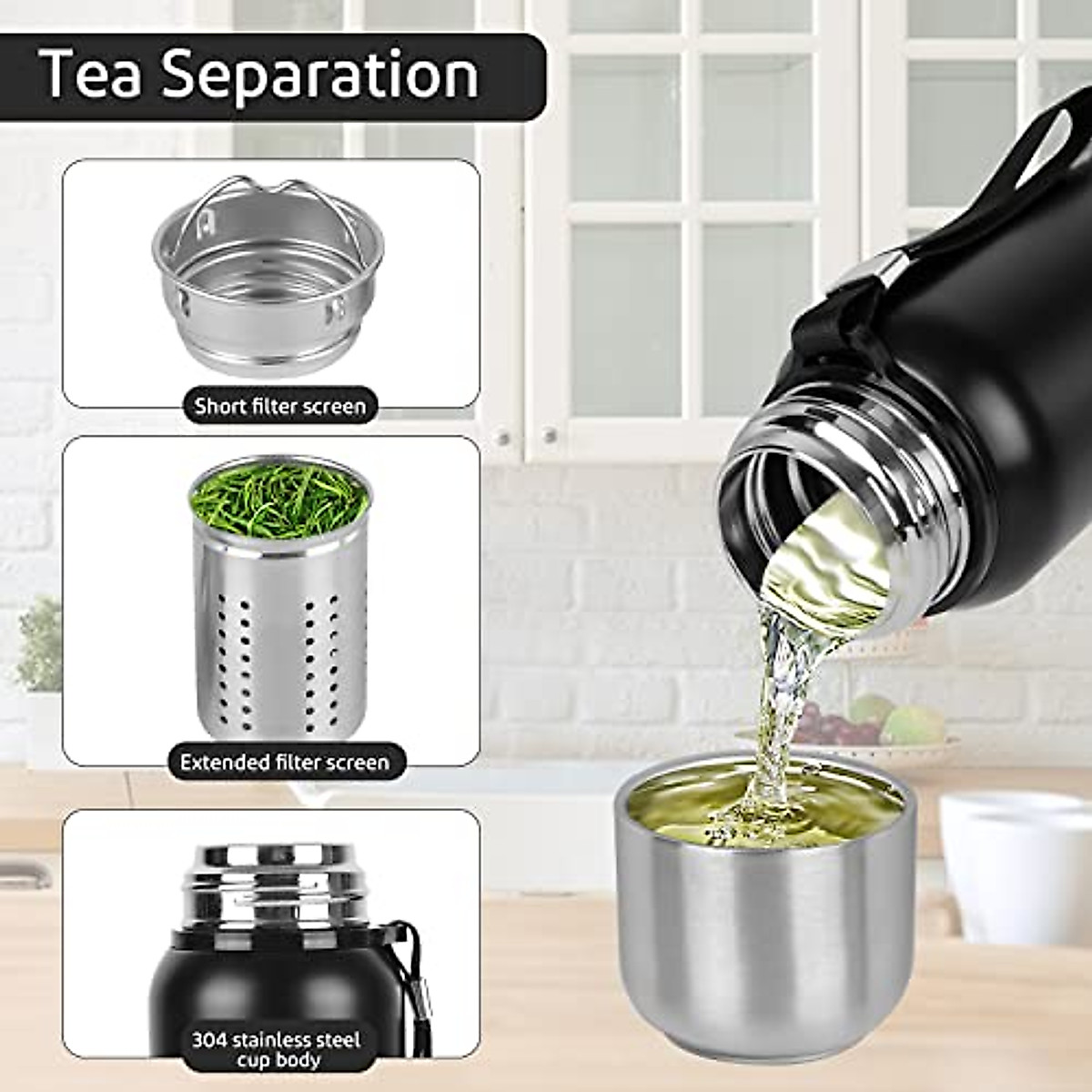 GENTSAM Metal Stainless Steel Insulated Water Bottle Double Walled Leak Proof Vacuum Flask Thermal Mug for Indoor Use (Black, 34oz/1000mL)