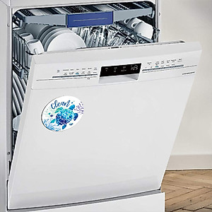 WIRESTER 3.5 inch Dishwasher Clean Dirty Flip Sign Double-Sided Decoration for Kitchen Dishwasher Washing Machine, Blue Sea Turtle