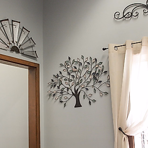 36-inch Tri-Tone Leaves Birds in Branches Metal Tree Wall Décor - Unique Artistic Design for Indoor and Outdoor Use, Easy Installation, Durable Construction, Stunning Tri-Tone Finish