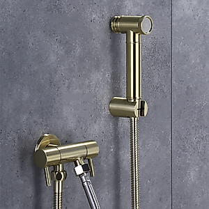 Handheld Bidet Sprayer Kit Brushed Gold Cold Water Tap Bidet Tap Sprayer Wall Mounted Double Handle Double Function Toilet Bidet Douche Spray, B