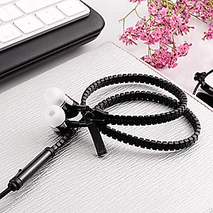 Luminous Zip Earphones Glow in The Dark Zipper Headphones Light up Wired Earbud Stereo Earphones for Mobile Phones Tablet (Zip-Black)