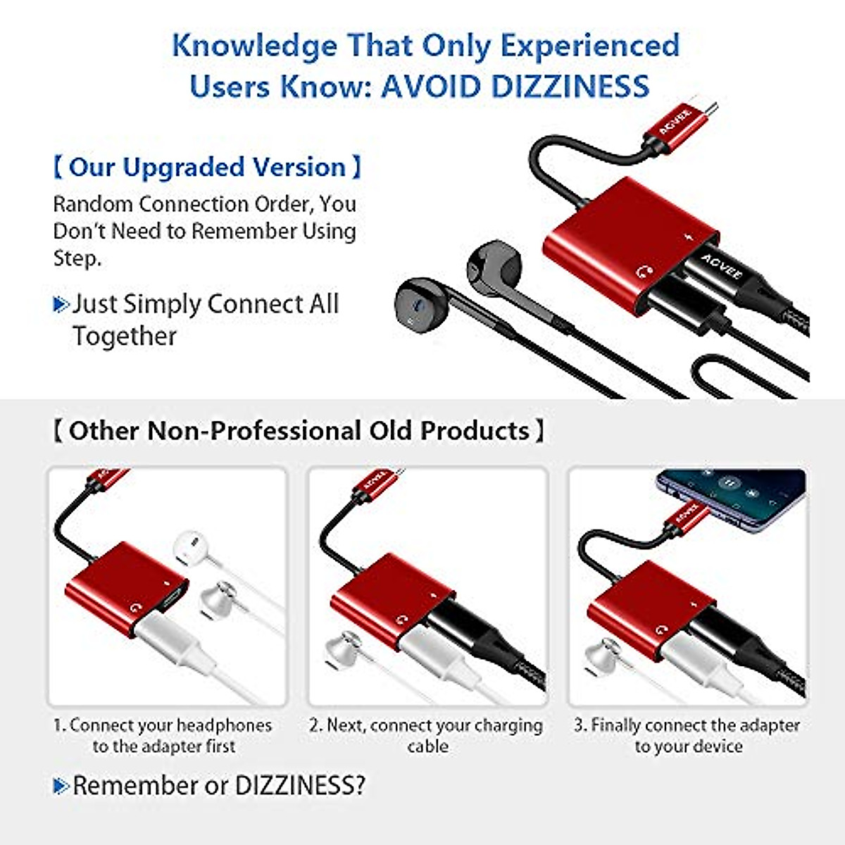 AGVEE S21 S20 Dual USB-C Headphones & Charging Adapter, Duo Type-C Audio Earbuds & PD Charger Splitter, USBC Earphone Jack Dongle for Samsung S21 S20, Note 20 10, iPad Pro, Pixel 2 3 4 5 XL, Red