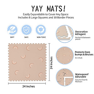 Yay Mats Stylish Extra Large Baby Play Mat. Soft, Thick, Non-Toxic Foam Covers 6 ft x 4 ft. Expandable Tiles with Edges Infants and Kids Playmat Tummy Time Mat (Emery Rainbow)