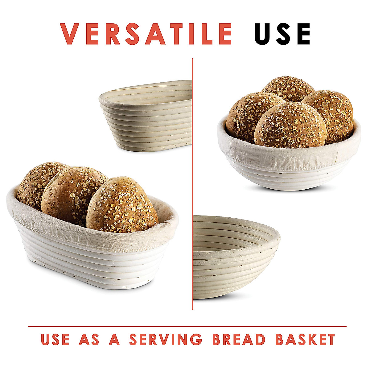 Bread Banneton Proofing Basket [Set of 2] Oval 10x6 Inch Sourdough Rising Baskets with Liner