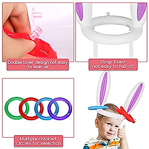 Easter Game Inflatable Bunny Ring Toss Games 2 Sets & 8 Rings, Inflatable Ring Toss Games 11Pcs with Pump for Easter Party Favors Indoor Outdoor Games