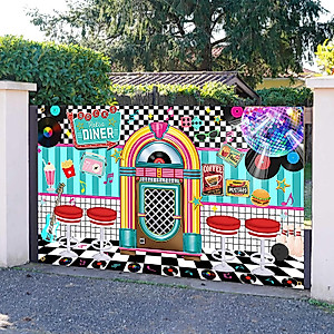 Avezano 50s Retro Diner Party Backdrop 50s Retro Rock and Roll Diner Classic Party Decoration Banner 1950s Sock Hop Party Decor 70.8 x 43.3 Inch