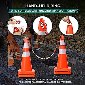 YITAHOME Traffic Cones 28 Inch (12 Pack), with 36FT Chain and Reflective Collars, PVC Orange Construction Cones, Safety Cones for Parking Lot, Home Road