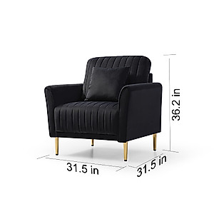Tmosi Modern Velvet Single Sofa Couch Chair,Accent Armchair with Removable Backrest Pillows,Arm Club Leisure Modern Chair with Gold Metal Legs for Living Room,Bedroom,Office,Apartment (Black)