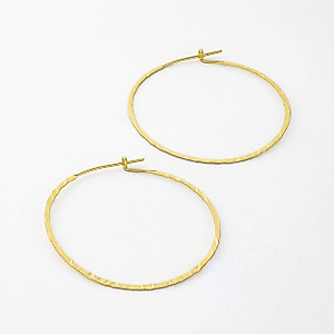 And Lovely 14K Gold Plated Hammered Texture Boho Chic Wire Hoop Earrings (Matte Gold 45mm)