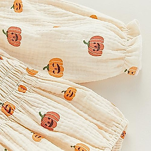 farrubbyine8 Baby Girl Halloween outfit Cute Pumpkin Romper Long Sleeve Bodysuit First Halloween Outfit Newborn Girl Fall Clothes (Beige, 12-18 Months)