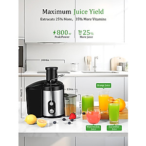 Healnitor 800W Centrifugal Juicer Machines Vegetable and Fruit with 3” Wide Chute, Juice Extractor with 2 Speeds, Easy to Clean, Anti-Drip, BPA Free