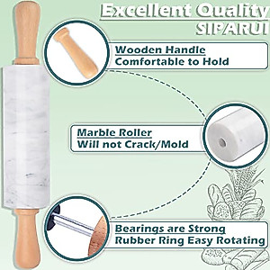 SIPARUI Marble Rolling Pin with Wooden Cradle Thick Handle Set for Baking,18.5 inch Premium Quality Polished Roller for Pizza Dough,Fondant,Pie Crust,Non-Stick Surface Easy to Clean(White)